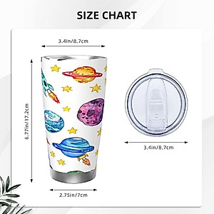 AYCZN Cartoon Space Ship 20 OZ Tumbler Stainless Steel Travel Coffee Mug, Colorful Planet Insulated Water Bottle with Lid and Straws Leakproof Thermal Cup