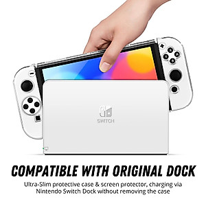 TNP Dockable Case for Nintendo Switch OLED Clear Case Protector - Transparent Oled Switch Skin Protective Grip Case with Screen Protector and 8 Thumb Caps for Nintendo Switch OLED Accessories 2021