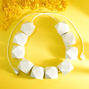 White Beaded Necklace Rock Bone Choker Chunky Costume Pebble Chokers White Statement Necklaces Bones Beads Halloween Costumes for Women Big Large Bead Cosplay Mardi Gras Accessories Carnival Short