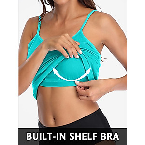 ATTRACO Women Camisole Plain Ladies Tank Tops Bra Packs Stretchy Black Aqua XL