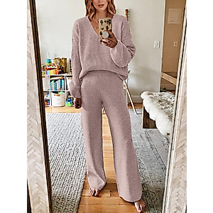 ANRABESS Women 2 Piece Outfits Sweater Lounge Sets Long Sleeve Cable Knit Pullover and Wide Leg Pants Tracksuit Matching Set Large