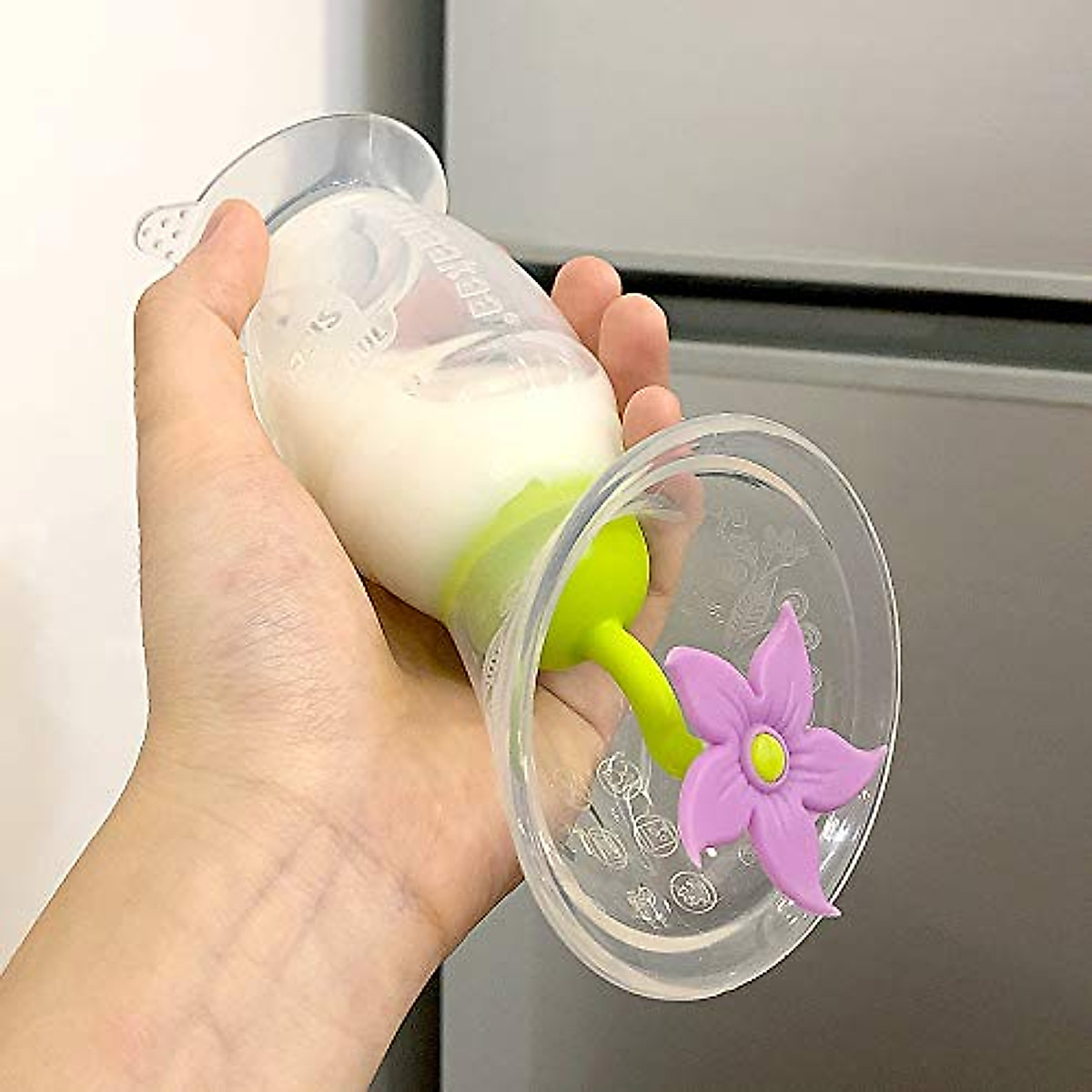 haakaa Manual Breast Pump with Suction Base and Flower Stopper Set for Breastfeeding (4oz/100ml)(Purple)