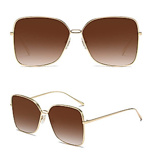 SOJOS Large Square Oversized Sunglasses for Women Big Designer Style Sunnies SJ1082, Gold/Brown