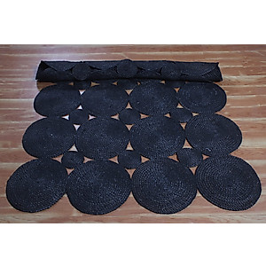 Braided Scalloped Area Rug, Natural Jute Kilim Rugs - 10x8 Ft Medium Flatweave Woven Carpet Dhurrie for Indoor Use Like Living Room Kitchen Entryway Dining Room Bedroom (Black)