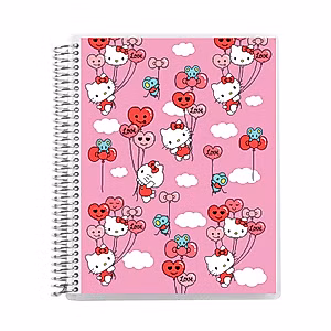 Erin Condren 7" X 9" Spiral Bound Dot Grid Journal Notebook - Hello Kitty Balloons, 5Mm Dot Grid, 160 Page Writing, Drawing & Art Notebook, 80Lb Thick Mohawk Paper, Stickers Included