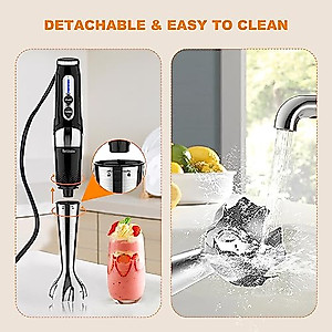 Immersion Hand Blender: 3-Angle Adjustable with Variable 21-Speed Control, Powerful Hand Blender Electric for Milkshakes | Smoothies | Soup| Puree | Baby Food (Black)