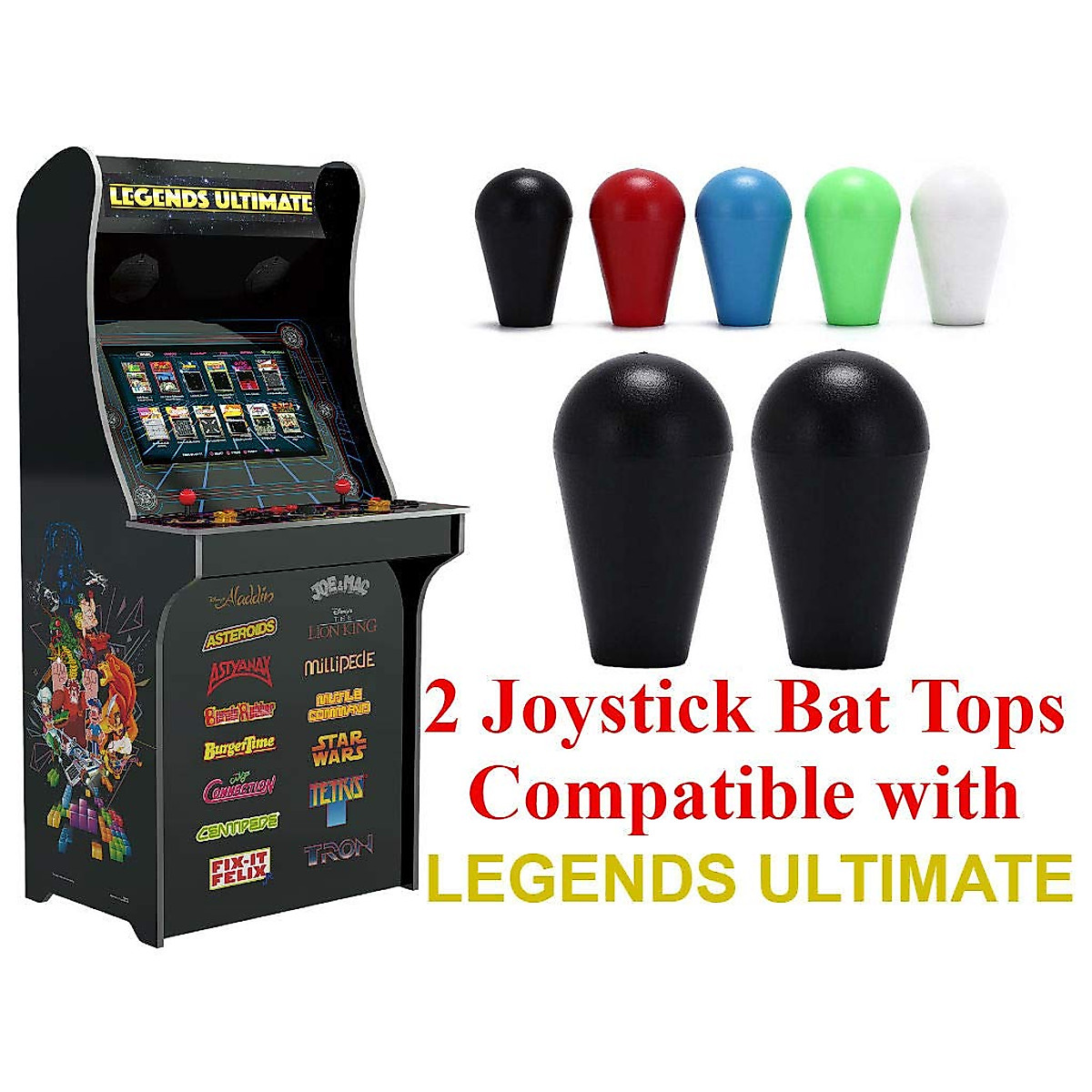 Alvatron Set of 2 Joystick Bat Tops for Arcade1up, AtGames Legends Ultimate Arcade, Pandora's Box (Black/White)