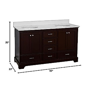 Kitchen Bath Collection Harper 60-inch Double Bathroom Vanity (Quartz/Chocolate): Includes Chocolate Cabinet with Stunning Quartz Countertop and White Ceramic Sinks