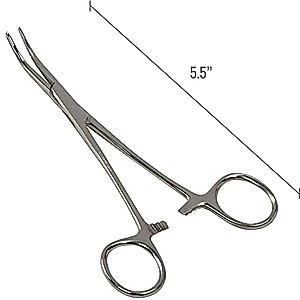 MABIS Precision Kelly Forceps Locking Tweezers Clamp, Silver, Curved, 5-1/2 Inch, 1 Count (Pack of 1)
