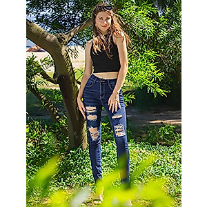 roswear Women's Ripped Mid Rise Destroyed Skinny Jeans Slate Blue XX-Large