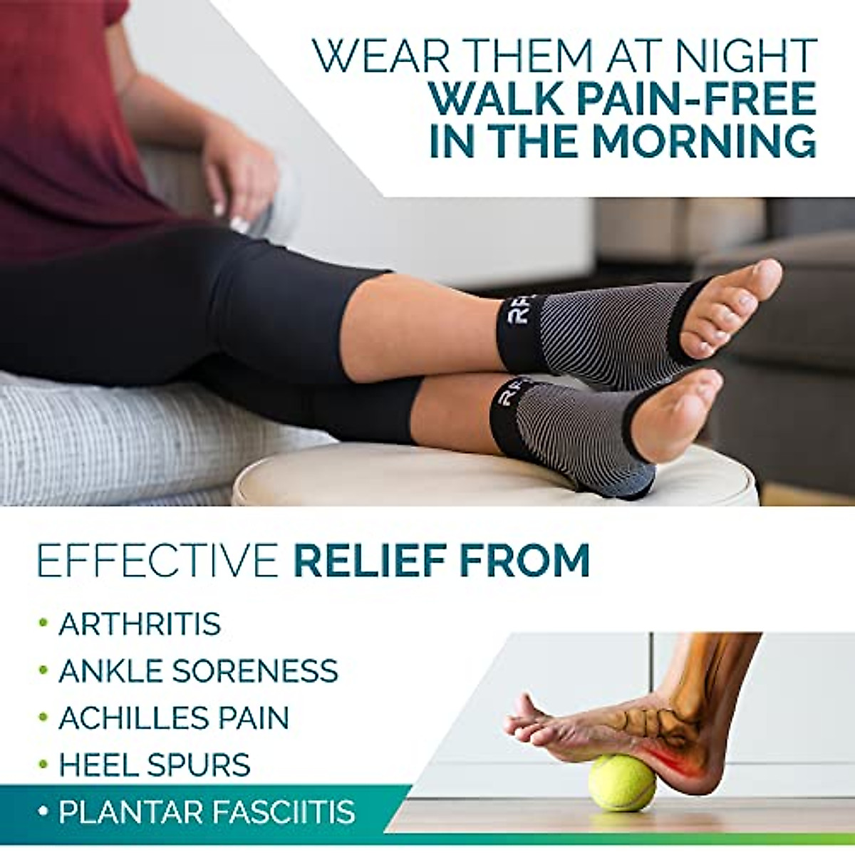Run Forever Sports Plantar Fasciitis Compression Socks | Foot & Ankle Brace for Women & Men | Toeless Ankle Compression Sleeve for Ankle Support, Plantar Fasciitis, Night Splint, Arch & Achilles Tendonitis Relief