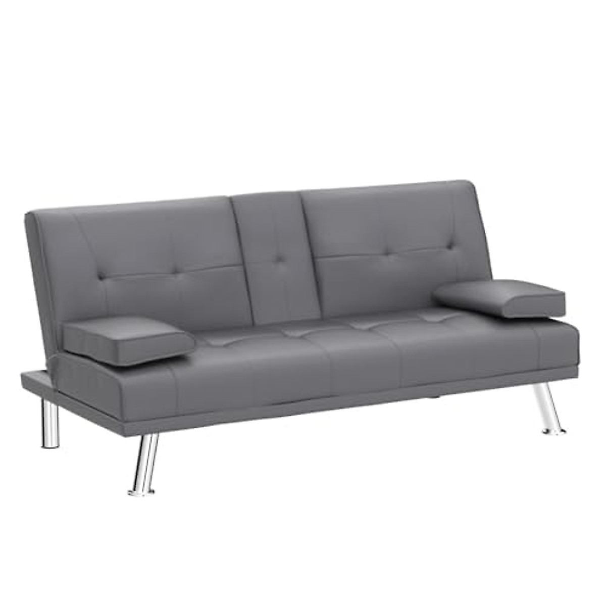 Space-Saving Design: Convertible Futon Sofa Bed, Versatile Comfort - Sturdy Build Modern Faux Leather Futon Couch - Low-Maintenance Upholstery - Customizable Positions - Easy Assembly - Gray