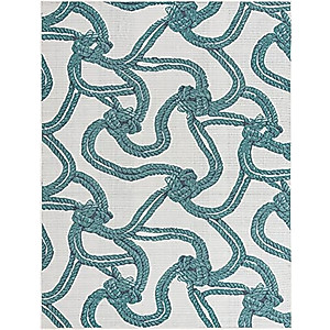 Unique Loom Outdoor Coastal Collection Area Rug - Tethered (7' 10" x 10' Rectangle, Ivory/ Navy Blue)