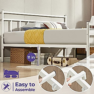 GreenForest Queen Size Bed Frame with Headboard Metal Platform Bed Heavy Duty No Noise Steel Slats Support Mattress Foundation, No Box Spring Needed, White