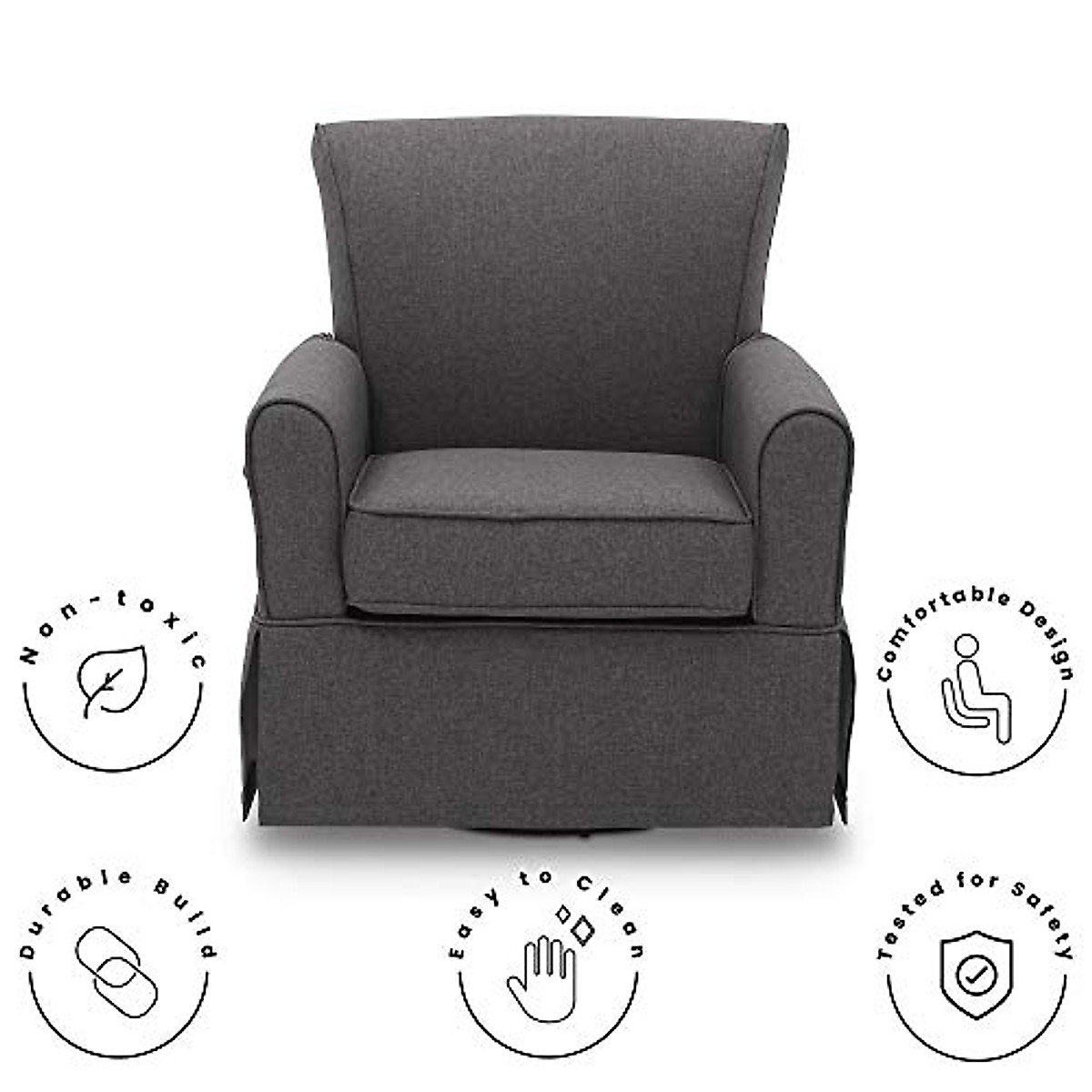 Delta Children Upholstered Glider Swivel Rocker Chair, Charcoal