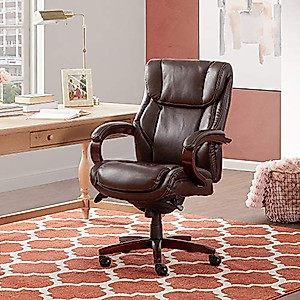 La-Z-Boy Bellamy Bonded Leather Executive Office Chair with Memory Foam Cushions, Brown