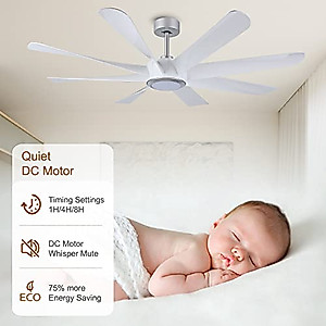 OFANTOP 60 Inch Smart Ceiling Fan with Light Remote Control, 6 Speed Quiet DC Motor Large Modern Silver White Ceiling Fan for Living Room