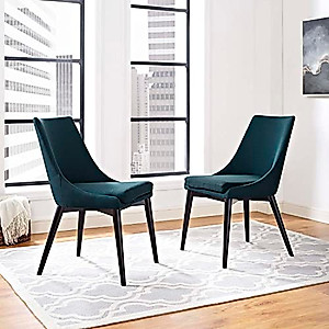 Modway Viscount Mid-Century Modern Upholstered Fabric Two Kitchen and Dining Room Chairs in Azure