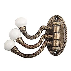 Swivel Wall Hooks- Iron and Ceramic Hooks- Foldable Coat Wall Hook - 3 Prong Wall Hooks- Unique Wall Hooks- Vintage Towel Hooks- Tri Arm Wall Hooks- Tri Antique Coat Hooks