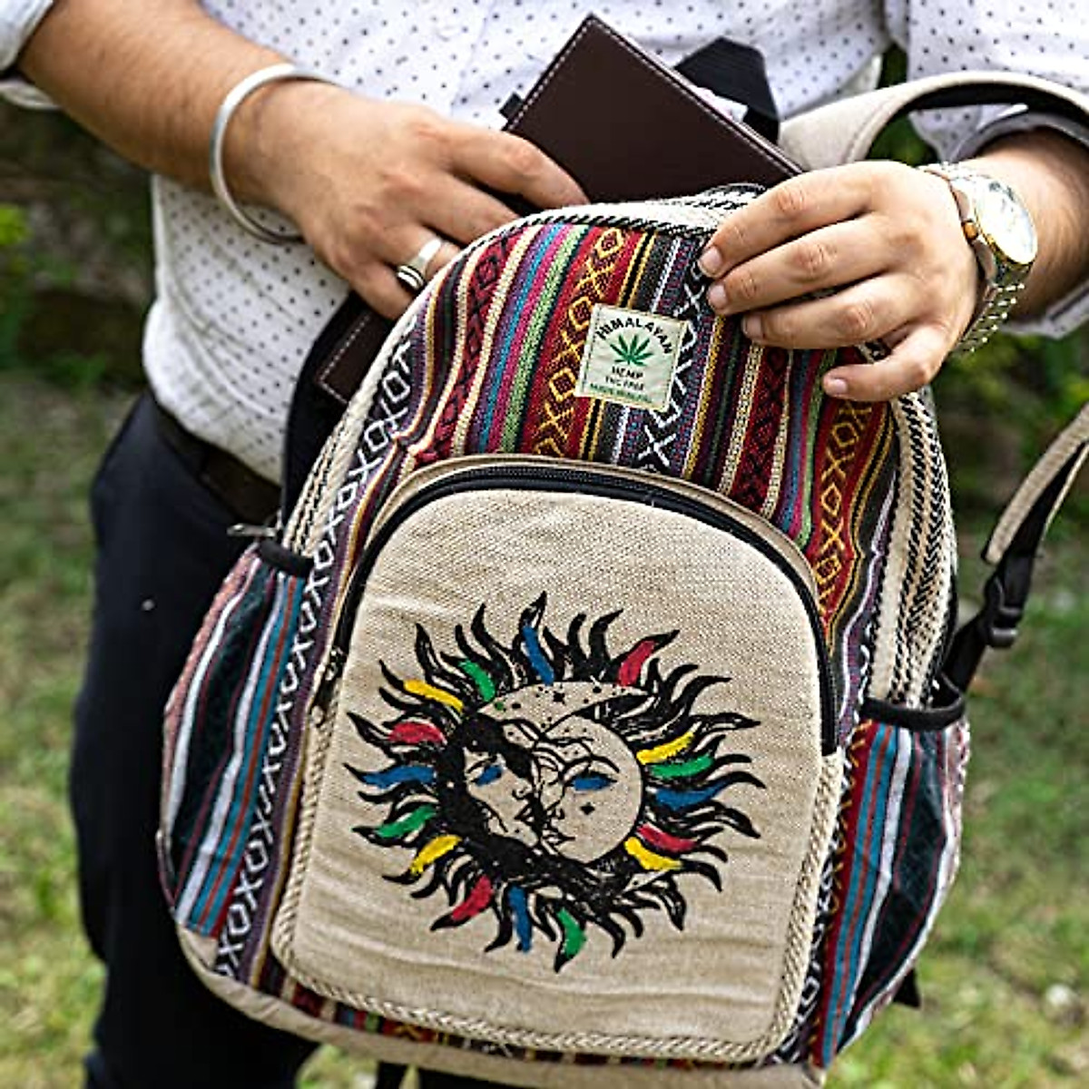 Fwosi Hemp Backpack - Cute Backpack For Women & Men, Handmade School Backpack Shoulder Bag - Durable Lightweight Travel Bag, Bookbags