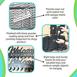 Decorative Key Holder for Wall | Maple & Six - Wall Mounted Key Holder with 8 Hooks |Keyring Organizer| Black | 12 x 4.5 x 1 Inches (Home- Our Happy Place)