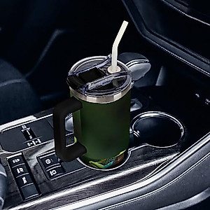 Colored Frogs And Dragonflies Insulated Stainless Steel Travel Mug, 40 Oz Tumbler with Handle And Straw Double-Wall Vacuum Coffee Cup, Leak-Proof Lid, Keeps Drinks Hot/Cold for Hours