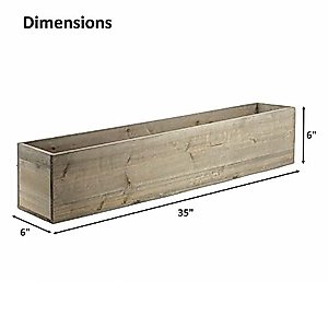 CYS EXCEL Rectangle Wood Planter Box with Removable Plastic Liner (H:6" Open:35"x6") | Multiple Size Choices Wood Rectangular Planter | Indoor Decorative Window Box