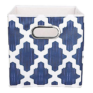 Home Basics SB51406 Collapsible Storage Bin, 10.5'' x 10.5'' x 10.5'' (26.7 x 26.7 x 26.7 cm), Ornate Lattice Weave (Navy Blue)