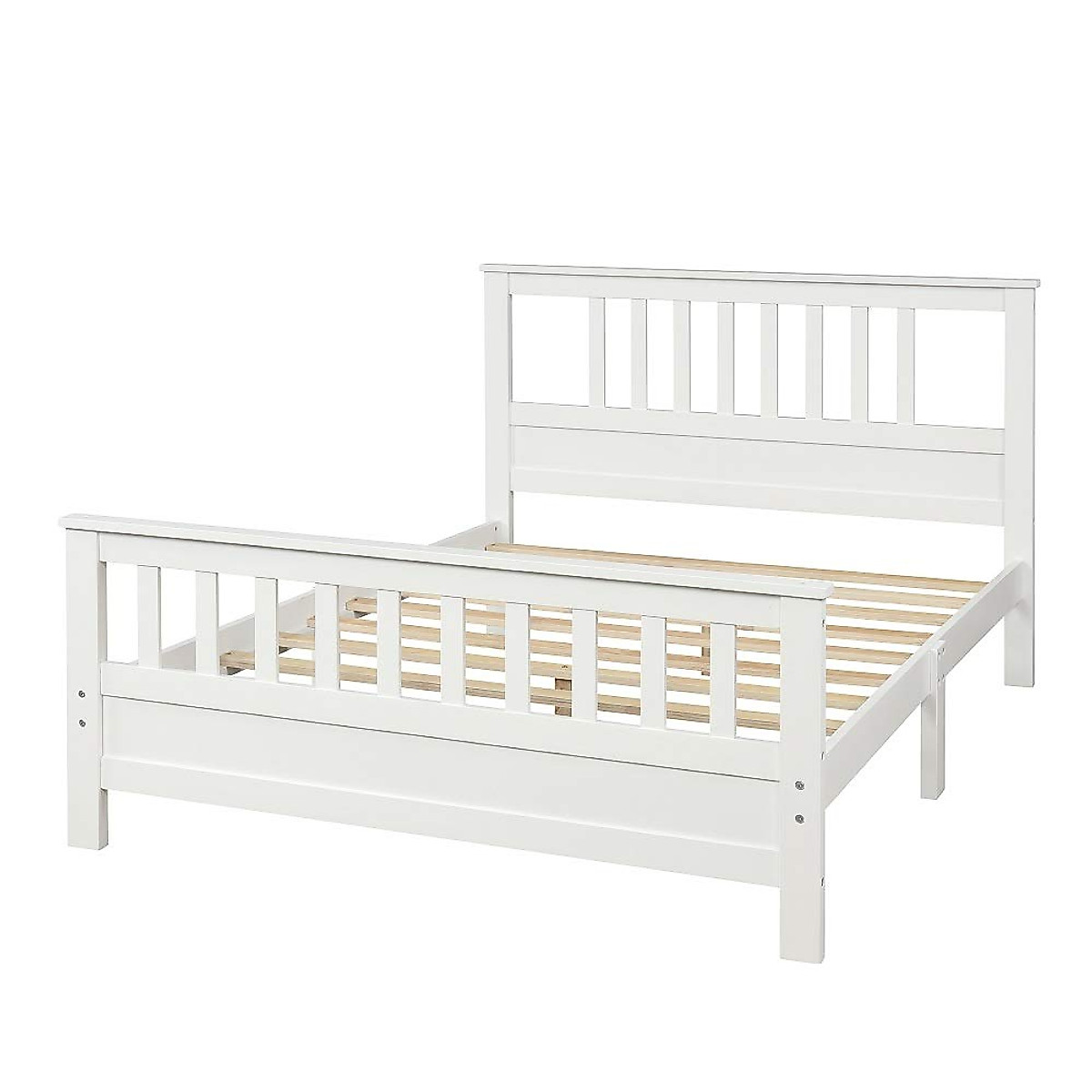MERITLINE Full Bed Frame, Platform Wood Bed Frame with Headboard, No Box Spring Needed (White, Full)