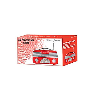 Northpoint AM/FM Portable Vintage Radio with Best Reception, Circa 1960's Design, 3" AA Battery Operated Radio, Tuning, Volume and On/Off Knob, Red and Silver