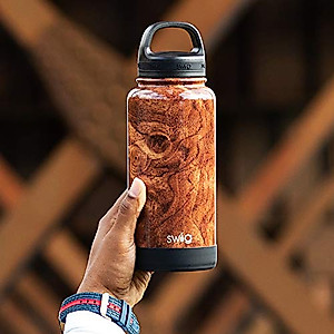 Swig Life 30oz Triple Insulated Stainless Steel Wide Mouth Water Bottle with Handle, Dishwasher Safe, Double Wall, Vacuum Sealed, Reusable Thermos in Black Walnut Print