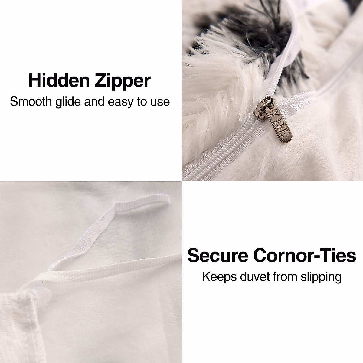 Aimuan Plush Shaggy Duvet Cover Set Faux Fur Fuzzy Cow Print Bedding Comforter Cover & Sets, Luxury Ultra Soft Crystal Velvet Reverse Fluffy Quilt Cover Set 3 Pcs (White, Queen)