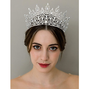 SWEETV Tiara Crown for Women, Wedding Tiara for Bride, Crystal Princess Headpiece, Girls Quinceanera Prom Pageant Crown Diadem, Silver