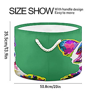 xigua French Bulldog on Green Background Large Round Storage Basket 20 x14 Inches Collapsible Round Storage Bin, Laundry Basket Organizer for Towels, Blanket, Toys, Clothes