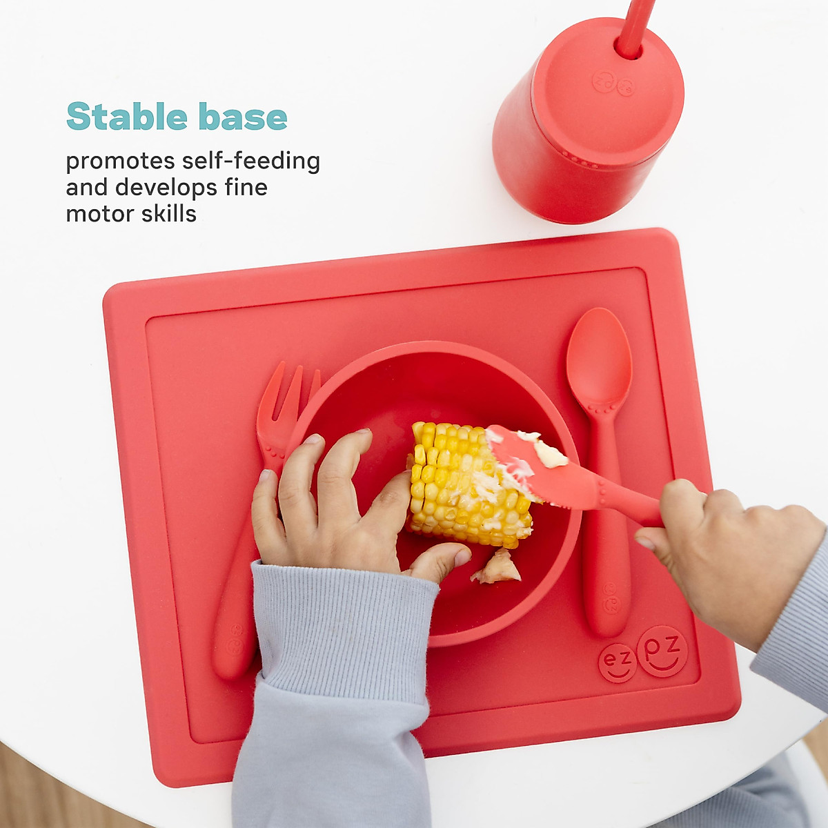 ezpz Happy Bowl - 24 Months + (Gray) - 100% Silicone Suction Bowl with Built-in Placemat – Dishwasher Safe