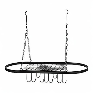 Sorbus® Pot and Pan Rack for Ceiling with Hooks — Decorative Oval Mounted Storage Rack — Multi-Purpose Organizer for Home, Restaurant, Kitchen Cookware, Utensils, Books, Household (Hanging Chrome)