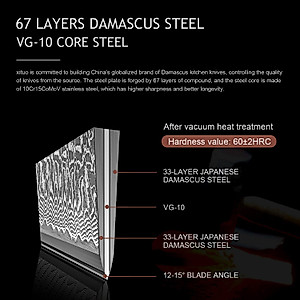 XITUO Chef Knife 8-Inch, 67 Layers Damascus Steel VG10 High Hardness Kitchen Knives Blank Blade Handmade DIY Blades Sharp Knife Billet 9pc Sets Utility (8'' Chef Knife)