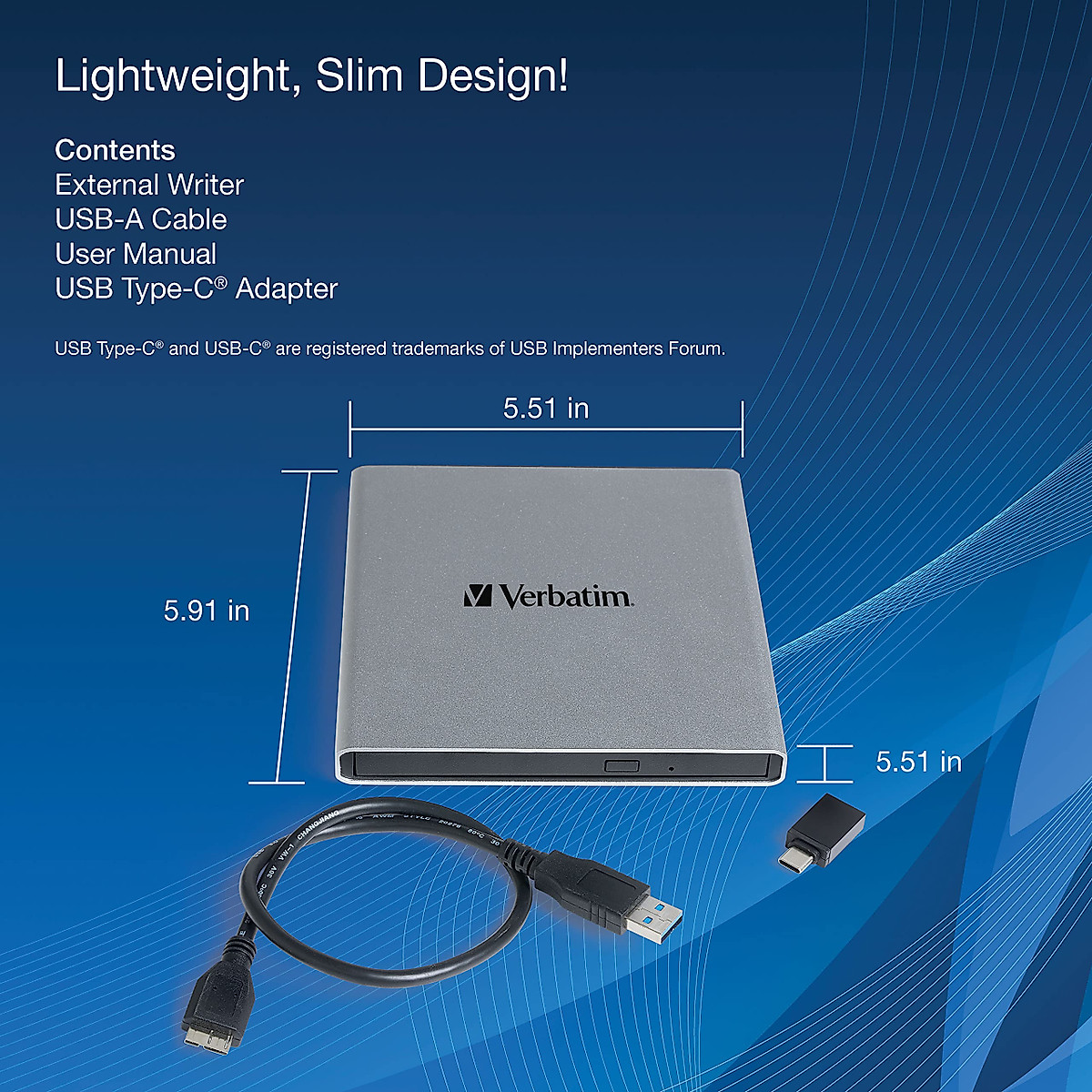 Verbatim External CD DVD Blu-ray Writer USB 3.0 M-Disc Ready - Movie playback requires playback software (not included)