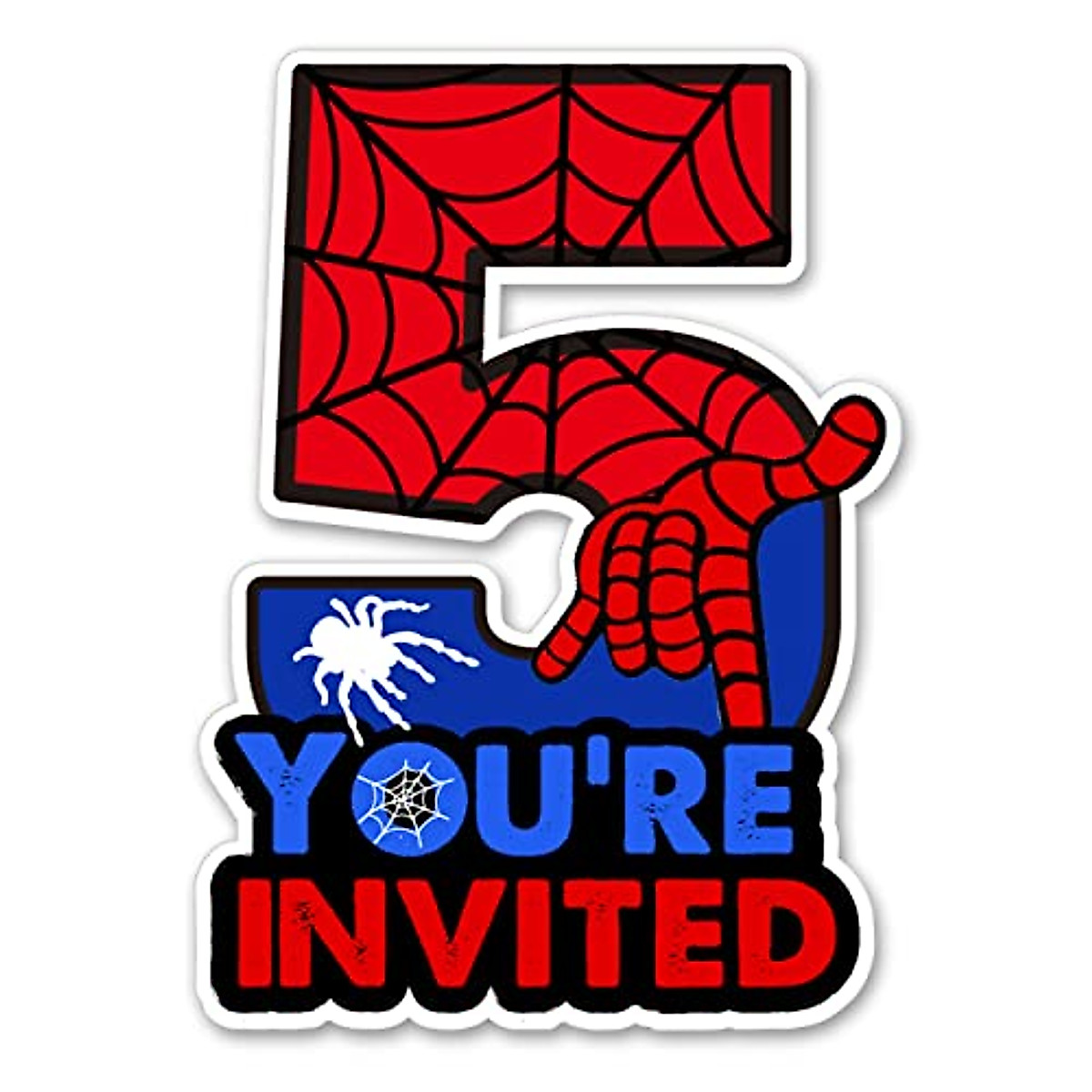 Cute Superhero 5th Birthday Party Invitations Glitter Super Hero 5 Year Old Boy Birthday Shaped Invites Fill-in Invitations With Envelopes, Set of 20