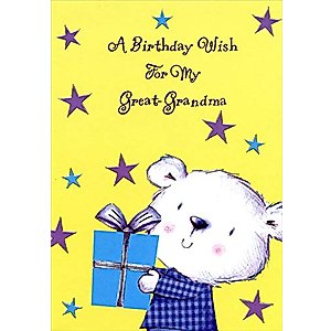 Designer Greetings Bear Holding Blue Present Juvenile Birthday Card for Great-Grandma from Kids : Child : Children/Children