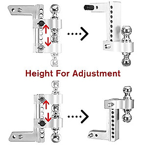 FULLWATT Dual Ball Mount Hitch Adjustable Drop/Rise, Aluminum Trailer Hitch for Vehicles, Fits 2" Receiver with Pin Lock (8 inch)