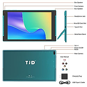 TJD Android 12 Tablet, 10 inch Tablets, 4GB RAM 64GB ROM 512GB Expandable Storage Tablets PC, FHD IPS Touch Screen, 6000mAh Battery, WiFi, Bluetooth, 8.0MP Camera, Google GMS (Green)