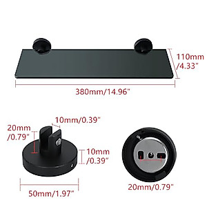 Alise Glass Shelf Bathroom Shelves Wall Mount,Floating Shelves for Bathroom,SUS304 Stainless Steel and Rectangular Tempered Glass Holder Rack Storage Organizer,Black Finish GDL5380-B