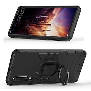 Phone Case for Huawei P30 with Tempered Glass Screen Protector Cover and Magnetic Ring Holder Stand Kickstand Slim Hard Cell Accessories Huwai Hawaii Hwauei Haweii P 30 Boys Women Girls Cases Black