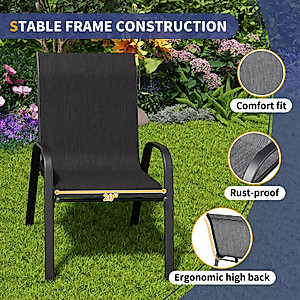 Amopatio 3 Piece Patio Set, Outdoor Stackable Dinging Chairs for All Weather, Breathable Garden Outdoor Furniture for Backyard Deck, Black