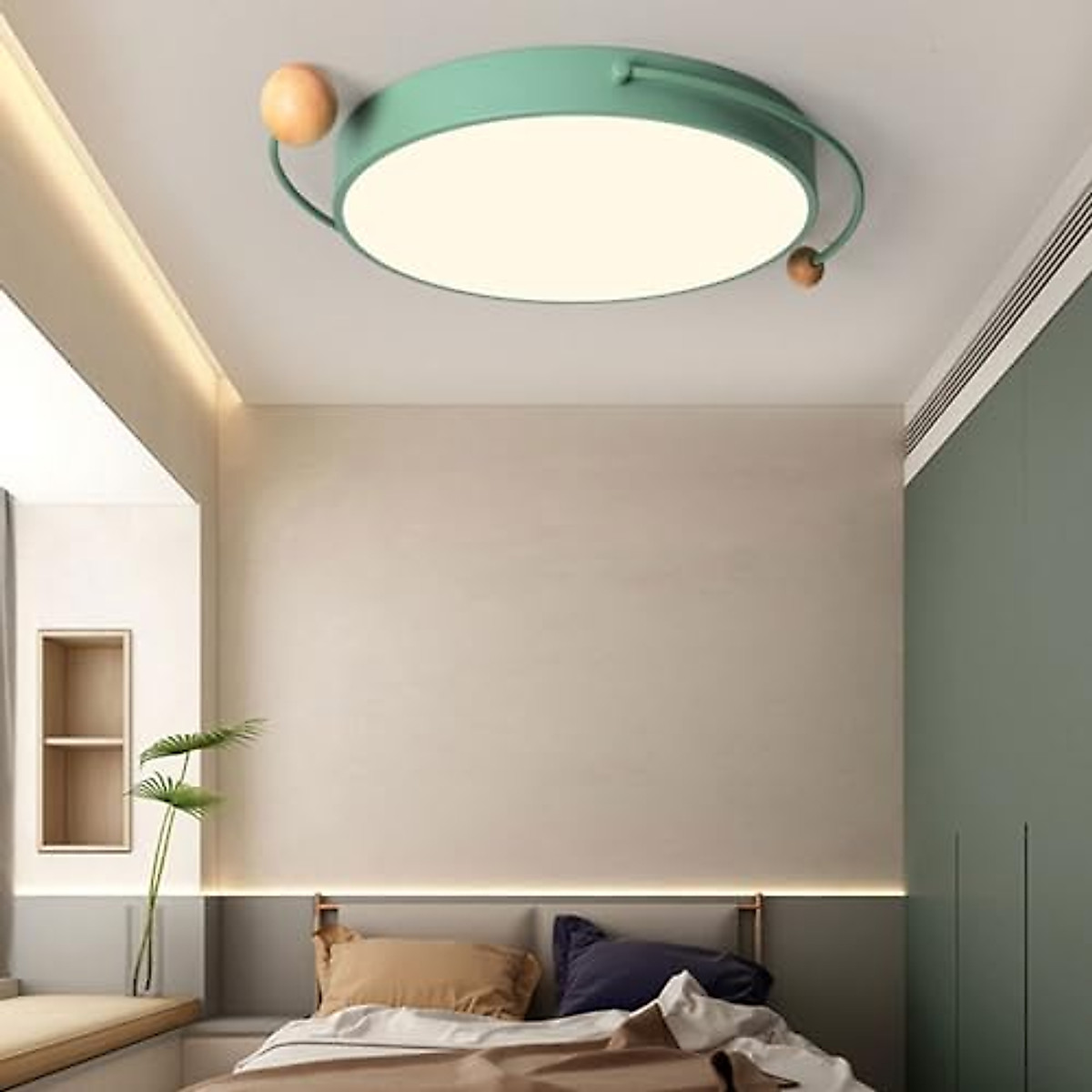 Green Simple and Atmospheric Round Ceiling Lamp Creative And Warm Log Decorative Hanging Lamp Boys Girls Bedroom Study Room Dining Room Kindergarten Flush Mount Ceiling Light Fixture ( Color : White l