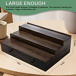 Boulphia Cologne Organizer for Men, 3-Tier Cologne Stand with Drawer and Hidden Compartment, Wooden Cologne Shelf for Perfume Display Holder, Great Gifts for Men, Vintage