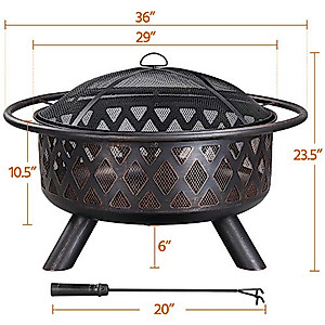 Yaheetech 36 Inch Outdoor Round Fire Pit - Backyard Patio Garden Stove Bonfire Wood Burning Firepit for Outside with Spark Screen and Poker