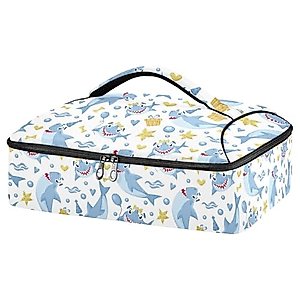 Kcldeci Insulated Thermal Food Carrier Insulated Casserole Carrier for Hot or Cold Food,Baby Shark Cartoon Insulated Tote Bag for Potluck Cookouts Parties Picnic,Lasagna Lugger