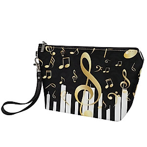 HUGS IDEA Music Notes Piano Keyboard Makeup Bag Cosmetic Case Organizer Holder for Women Girls Purse Lightweight Zipper Closure Clutch Portable